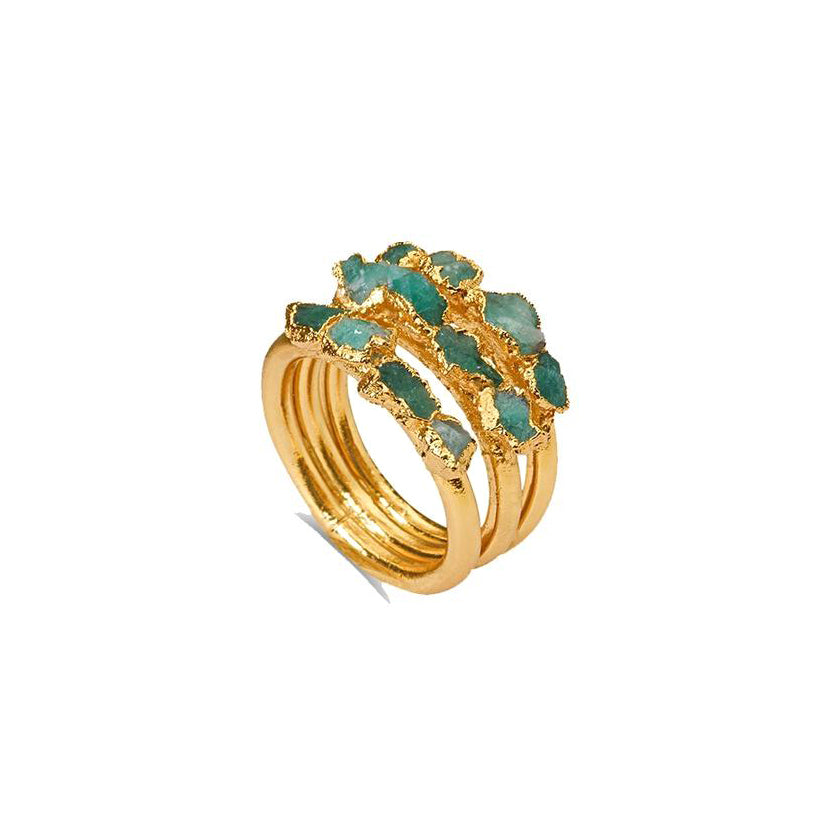 Triple Bang Ring with Raw Colombian Raw Emeralds by Fenomena – Helecho ...