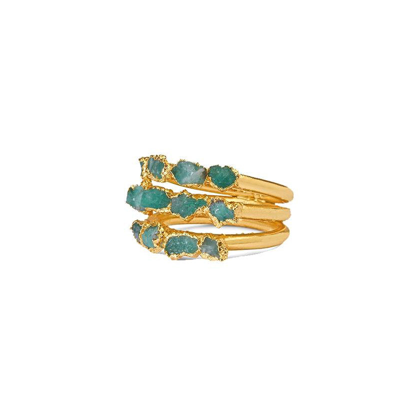 Triple Bang Ring with Raw Colombian Raw Emeralds by Fenomena – Helecho ...