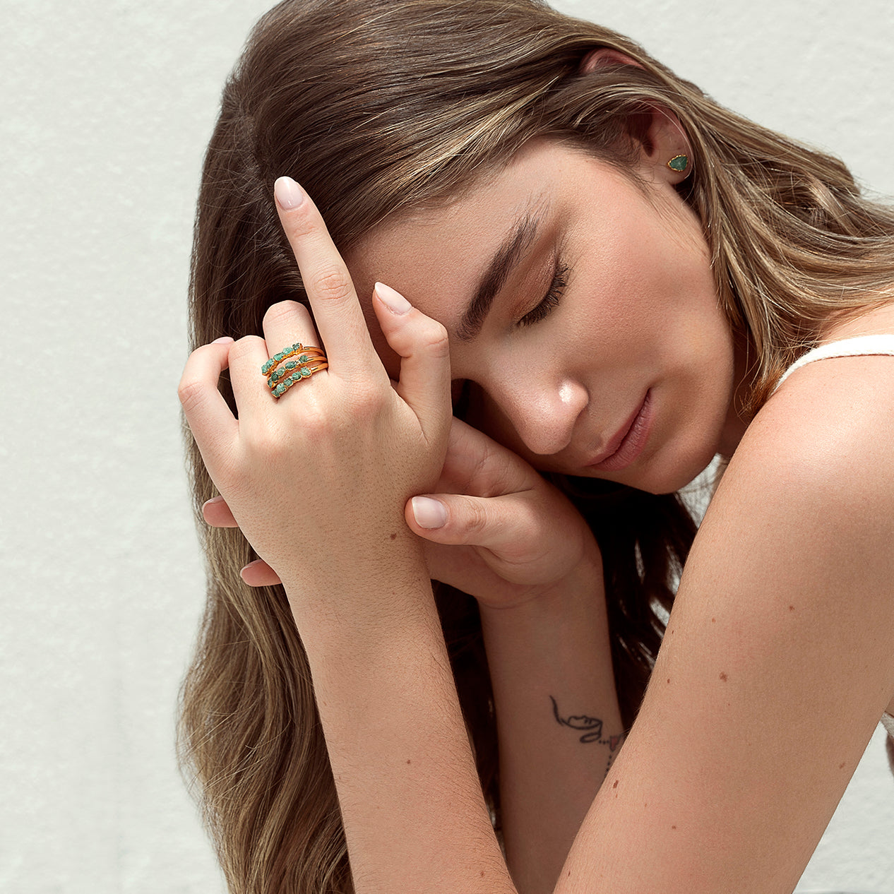 Triple Bang Ring with Raw Colombian Raw Emeralds by Fenomena – Helecho ...